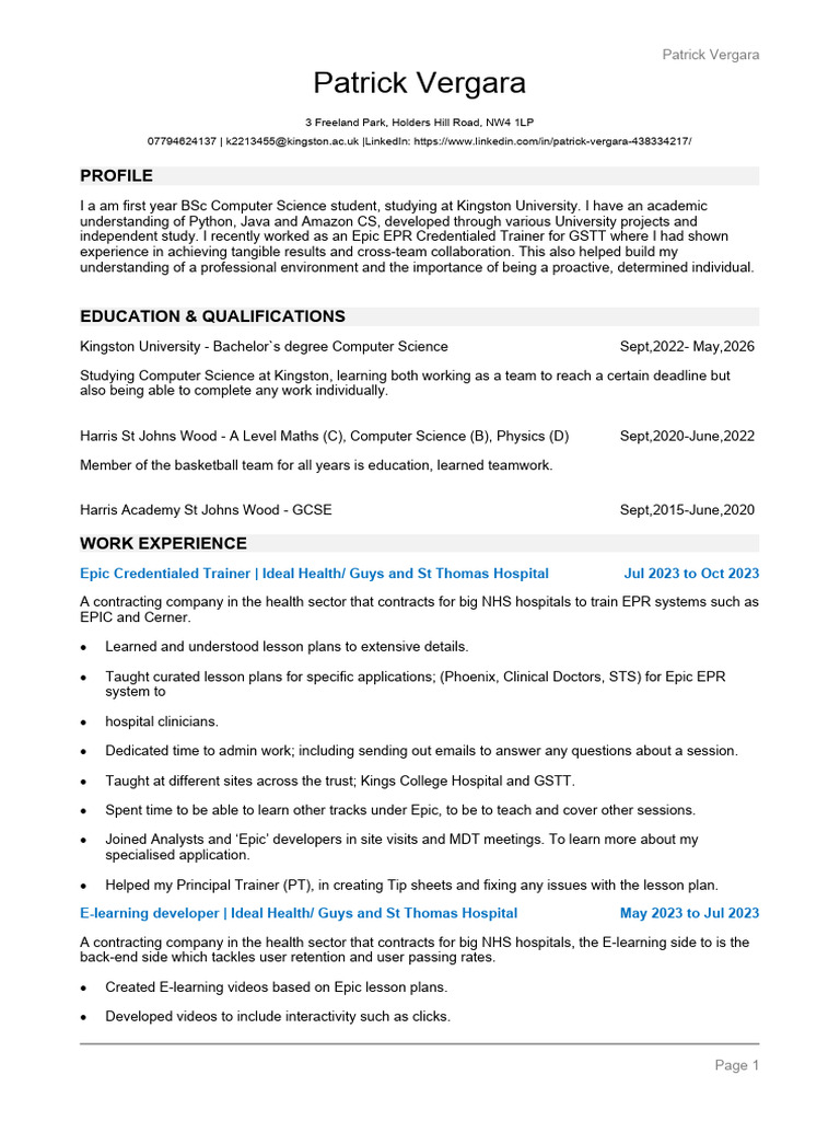 Patrick Vergara CV | PDF | Computing