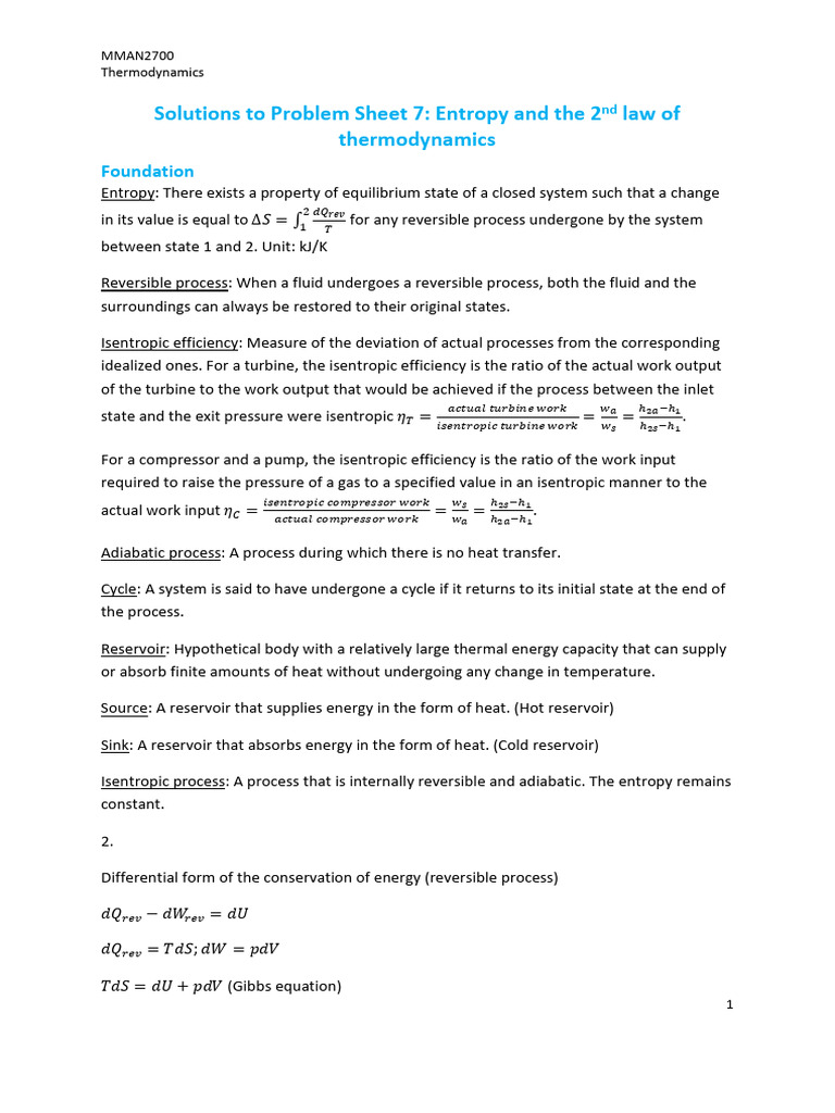 Entropy and Second Law Solutions | PDF | Heat | Entropy