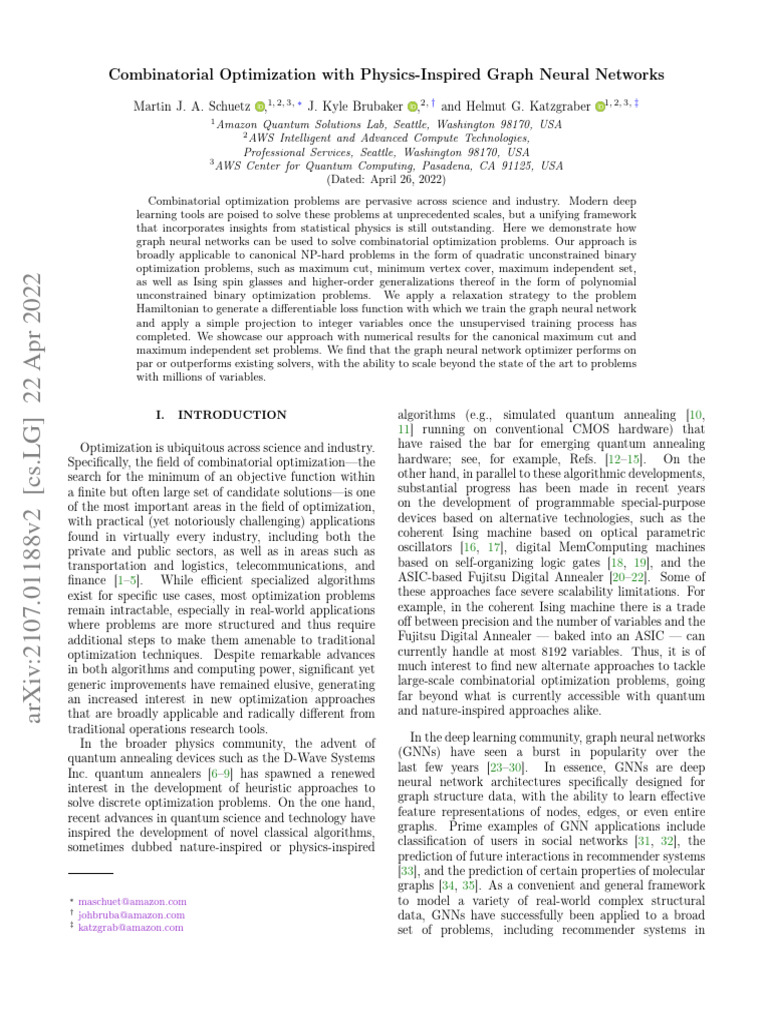 Combinatorial Optimization With Physics-Inspired Graph Neural Networks | PDF | Quantum Computing ...