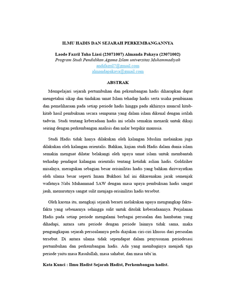 Ilmu Hadits Dan Sejarah Perkembangannya | PDF