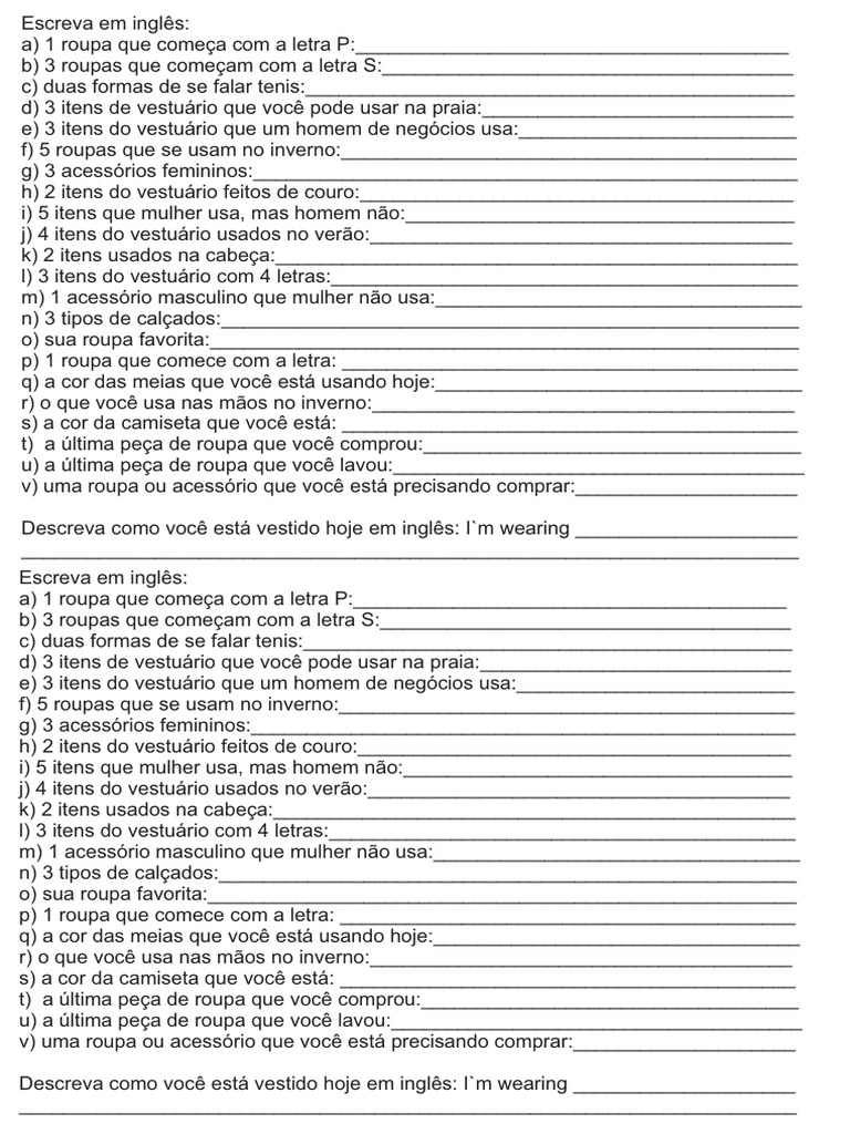 Desafio de Vocabulário de Moda | PDF | Roupas | Moda