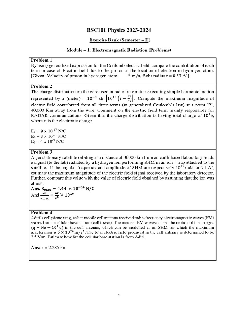 Exercise Bank Module 1 (EMR) and Module 2 (Polarization) SEM II | PDF ... Exercise Bank Module 1 (EMR) and Module 2 (Polarization) SEM II | PDF ...
