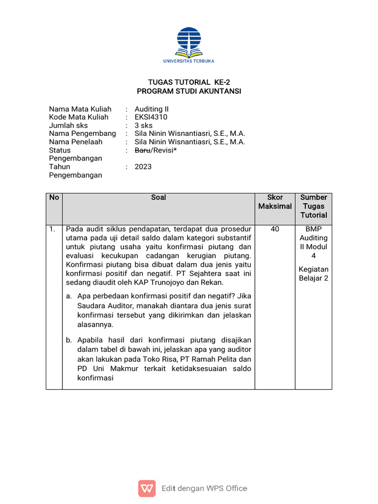 Tugas 2 - Auditing II | PDF