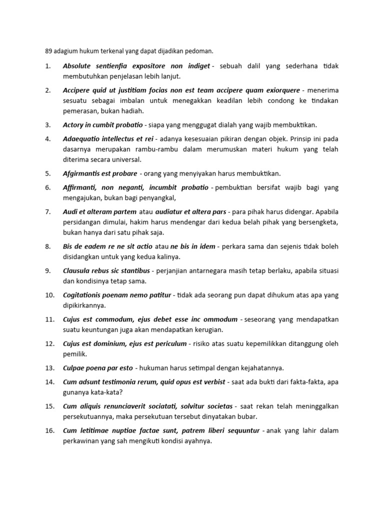 Adagium Hukum: 89 Prinsip Penting | PDF