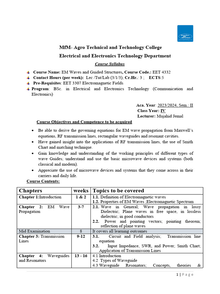 EM Wave and Guided Structures 2023-24 | Download Free PDF ...