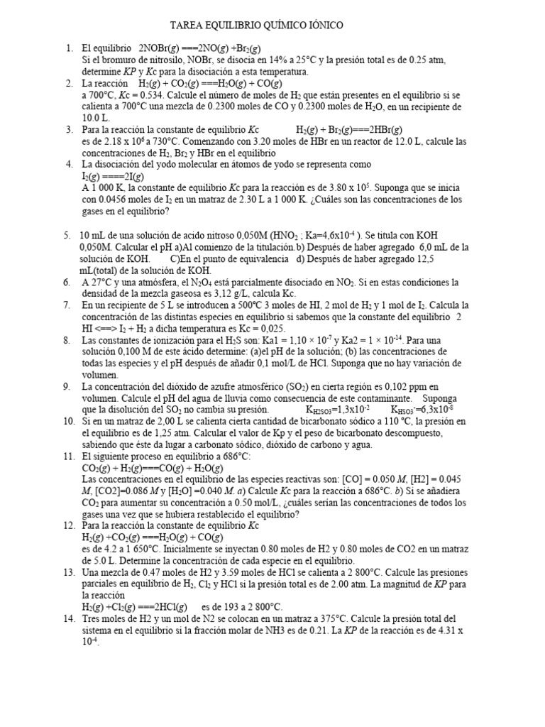 Tarea Eq | PDF | Equilibrio químico | Ph
