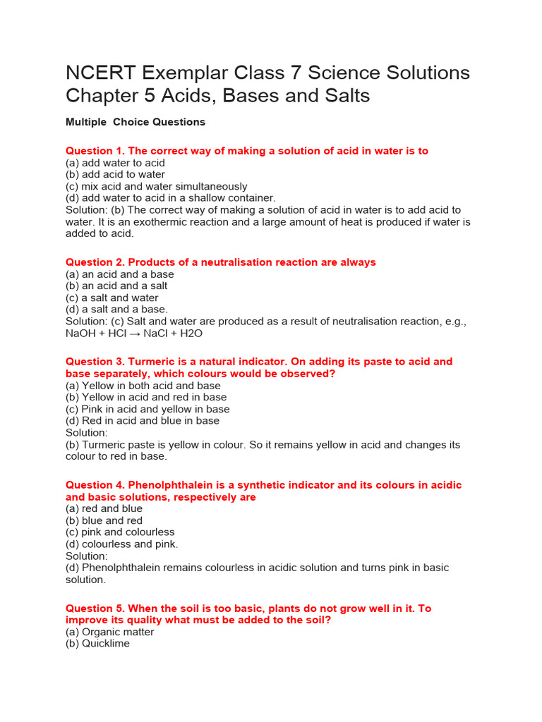 Class 7 Science: Acids, Bases, and Salts | PDF | Acid | Sodium Bicarbonate