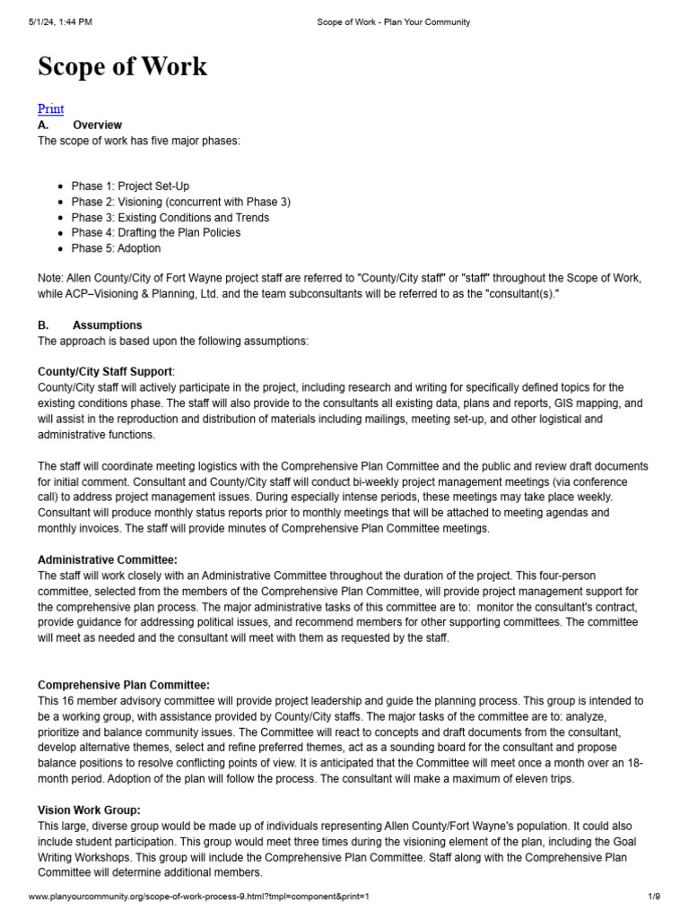 Comprehensive Planning Scope of Work | PDF | Infrastructure | Consultant
