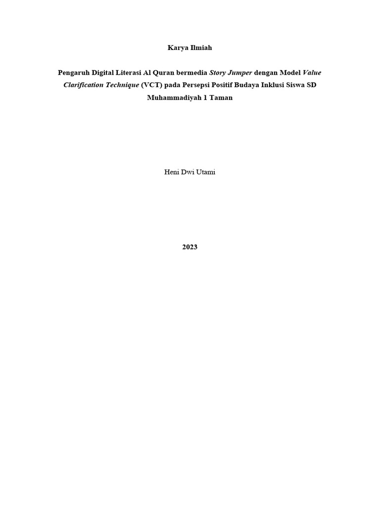 Clarification Technique (VCT) Pada Persepsi Positif Budaya Inklusi ...