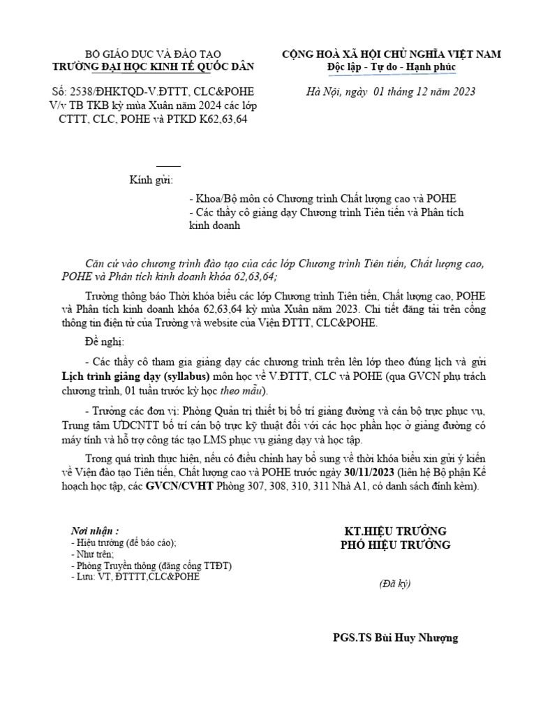 Thong Bao TKB Ky Mua Xuan Nam 2024 AEP 626364 | PDF