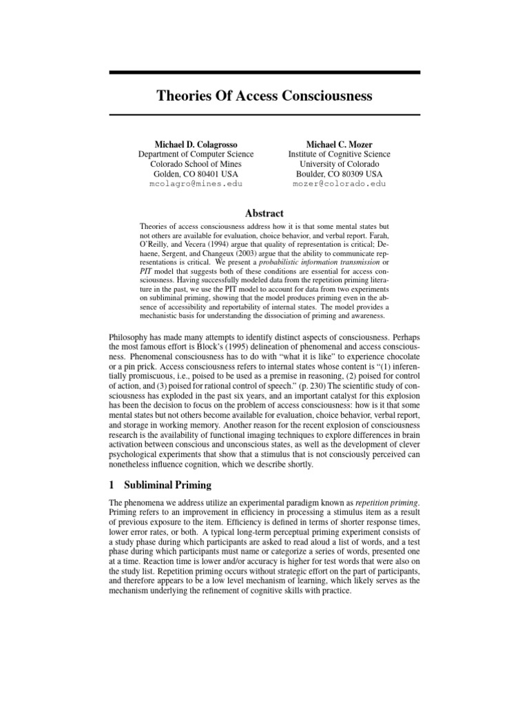 Access Consciousness Theories Explained | PDF | Consciousness | Priming ...
