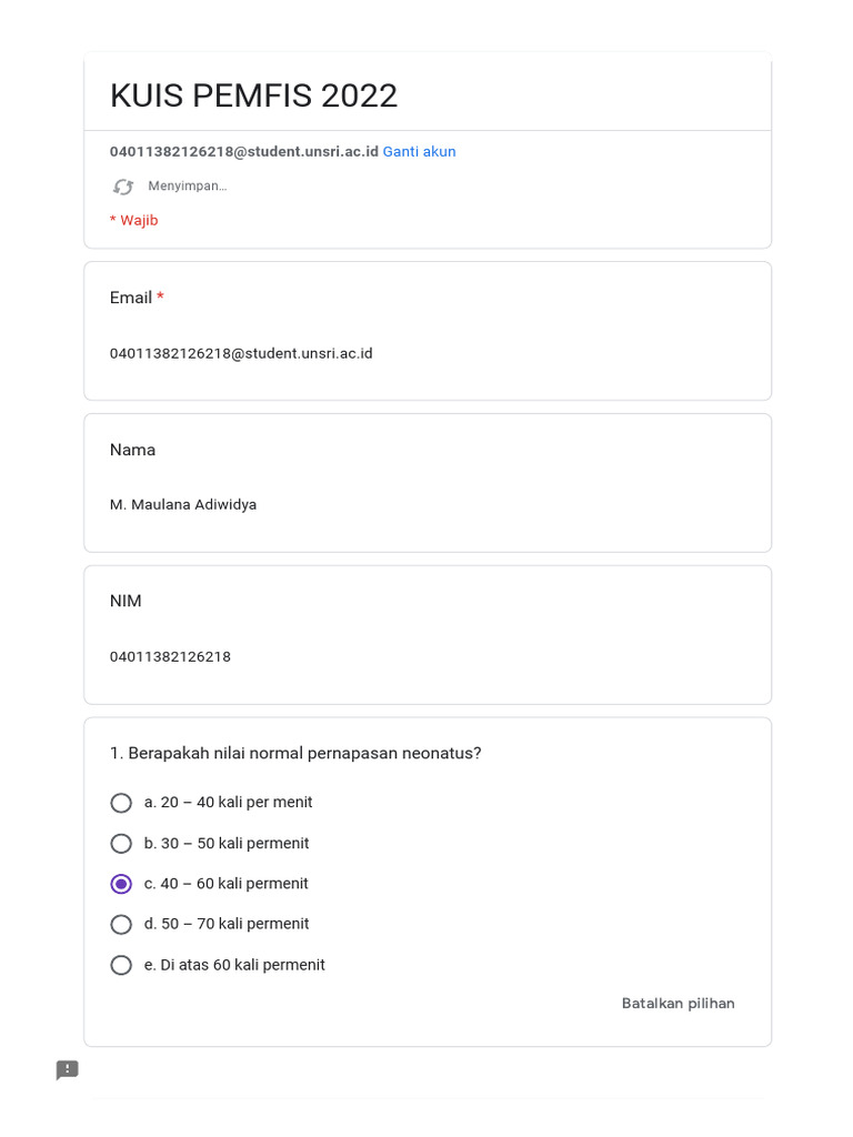 Kuis Pemfis 2022 | PDF