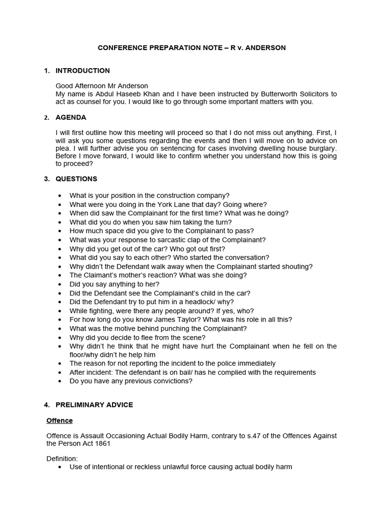 Conference Note - R V Anderson | PDF | Plea | Trials