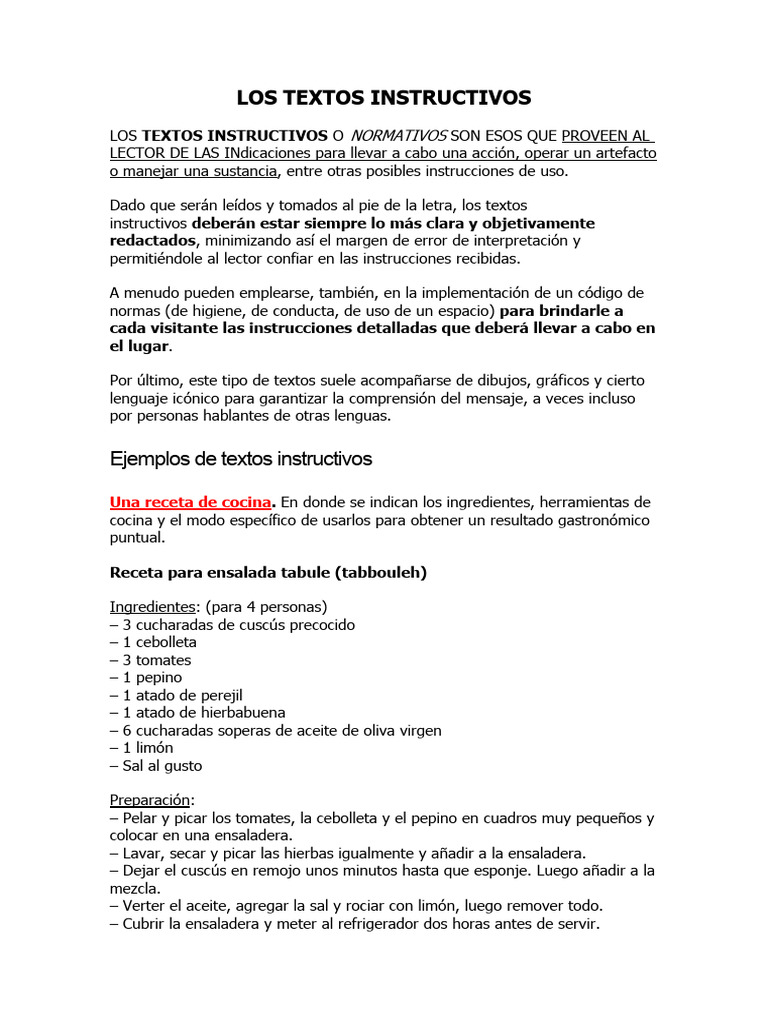 Los Textos Instructivos | PDF | ensalada | Enfermedades y trastornos