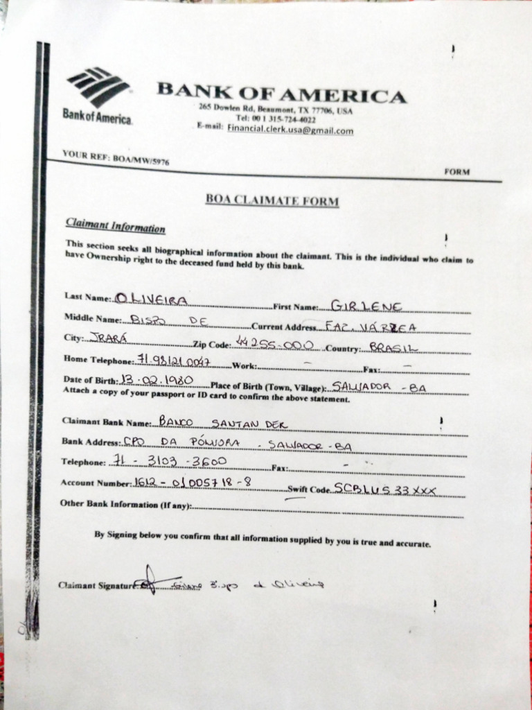 Boa Claimate Form | PDF