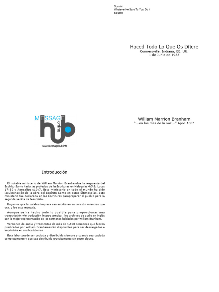 53-0601-Haced Todo Lo Que Os Dijere | PDF | Oración | Verdad