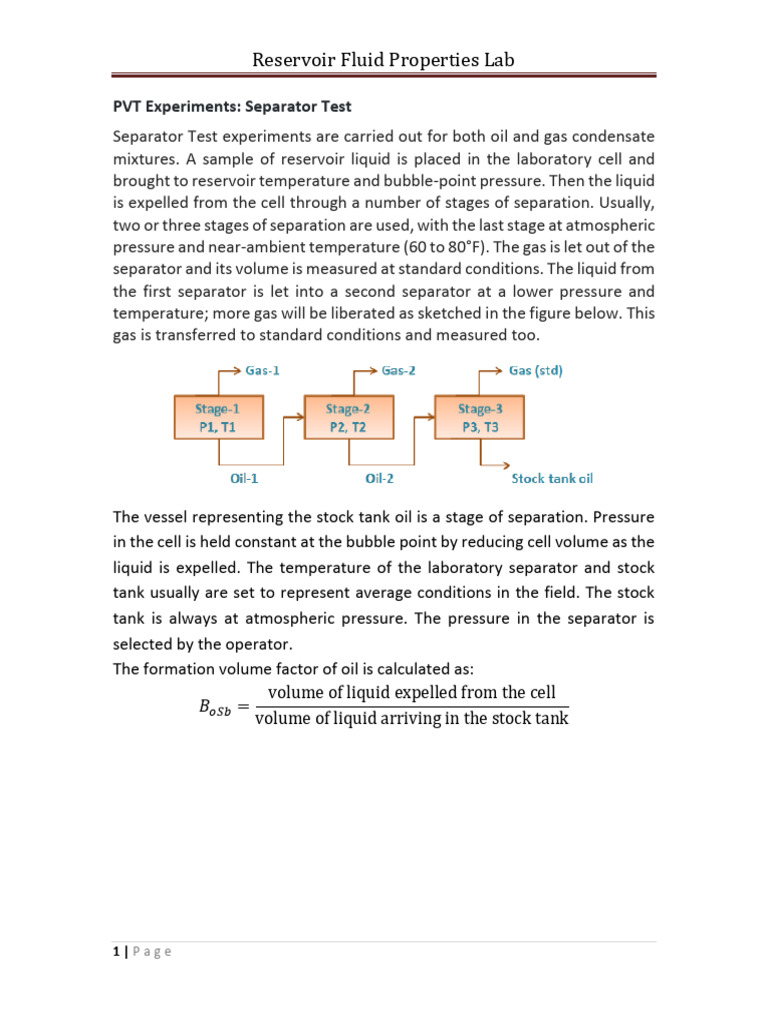 Separator Test for Reservoir Fluids | PDF | Pressure | Petroleum Reservoir