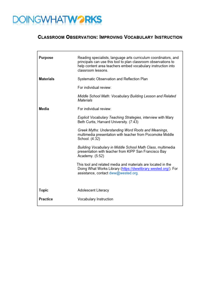 2129319-4470084-Classroom Observation Improving Vocabulary Instruction-Primary 2 | PDF ...
