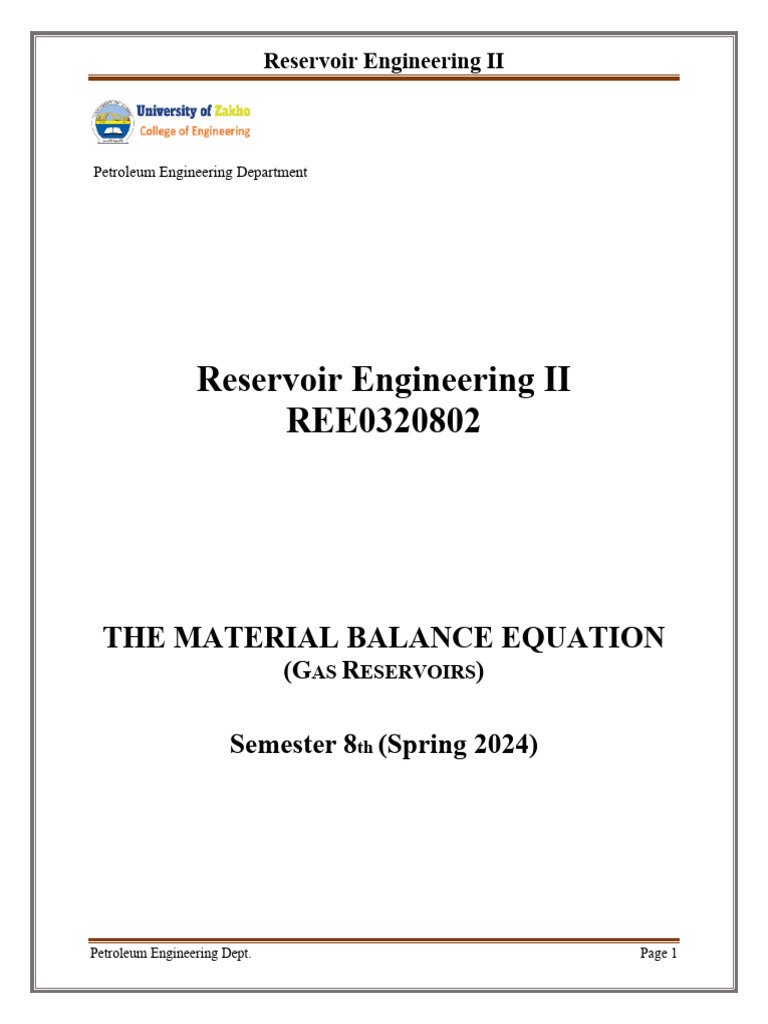 The MBE For Gas Reservoirs | PDF | Petroleum Reservoir | Gases