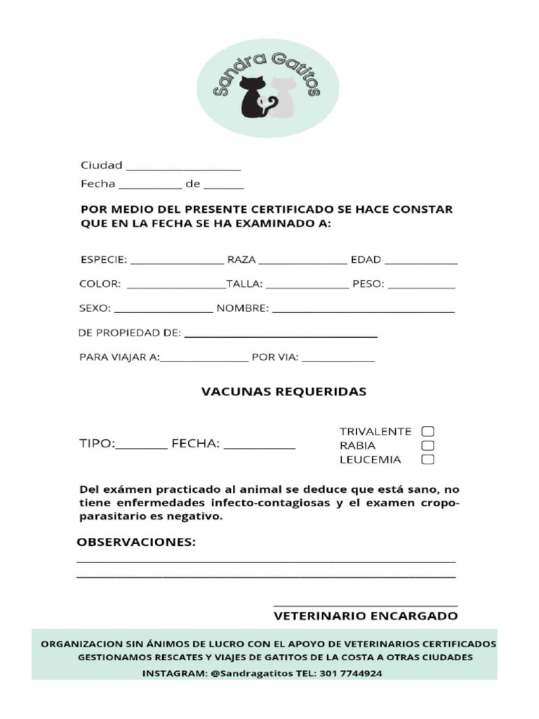 Certificado Veterinario Sandra | PDF
