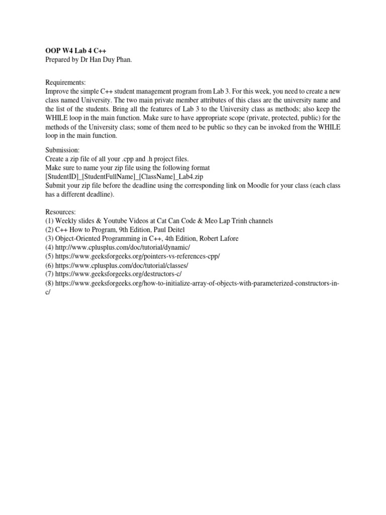 OOP W4 Lab 4 C | PDF