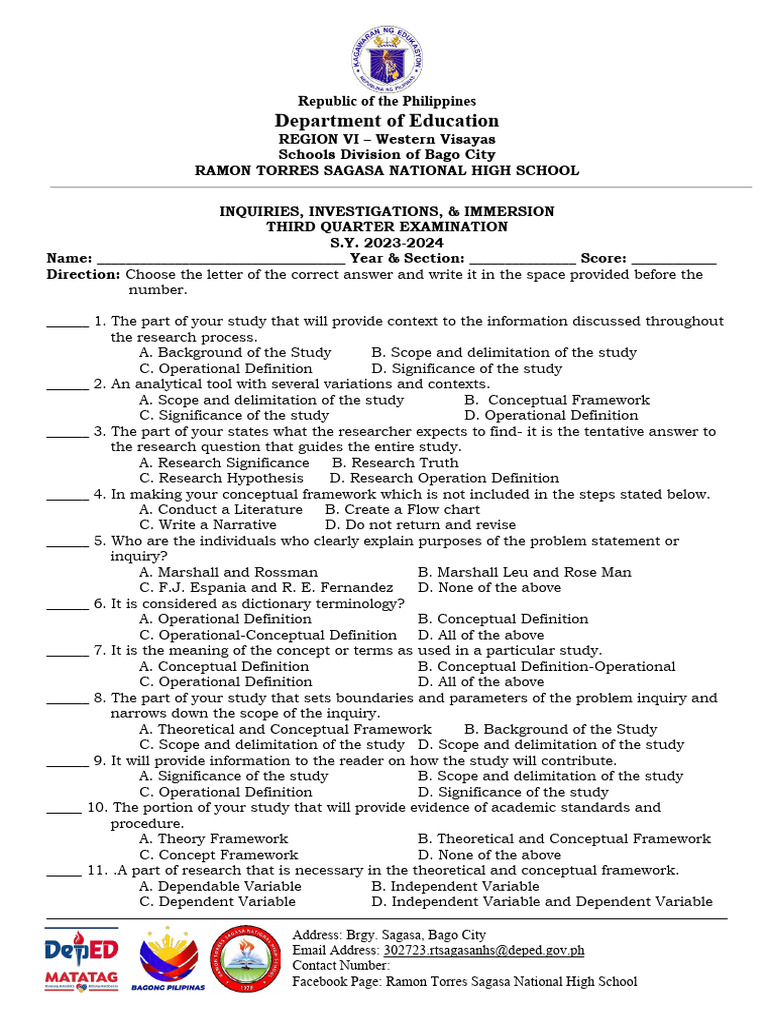 3rd Grading Exam | Download Free PDF | Brainstorming | Inquiry Based ...