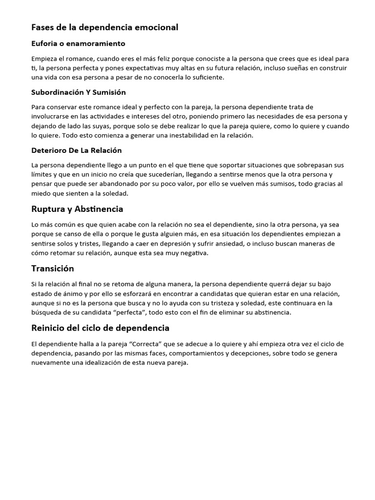 Fases de La Dependencia Emocional | PDF