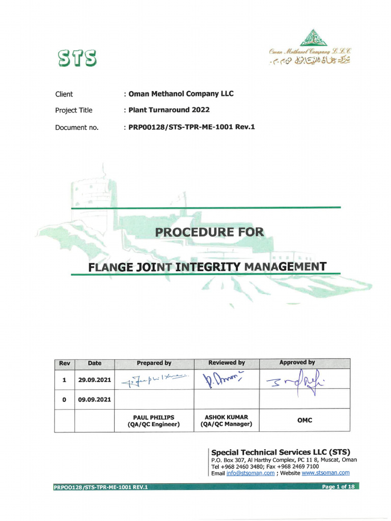Approved Procedure For Flange Joint Integrity Management | PDF