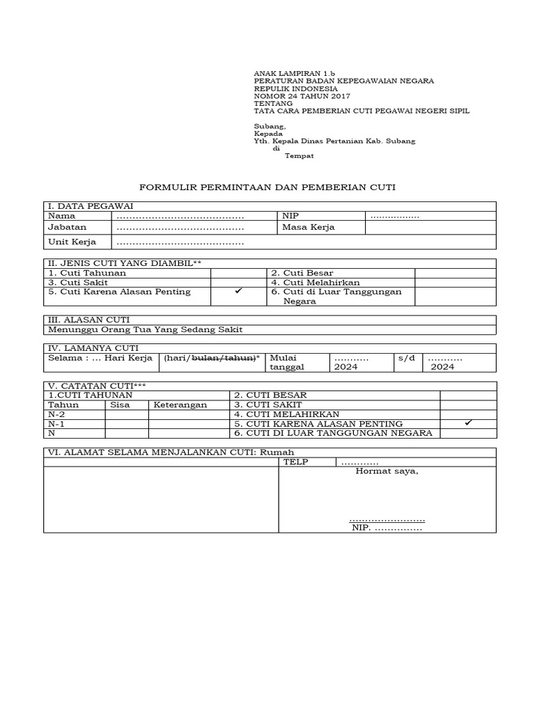 Form Cuti Alasan Penting (CAP) | PDF
