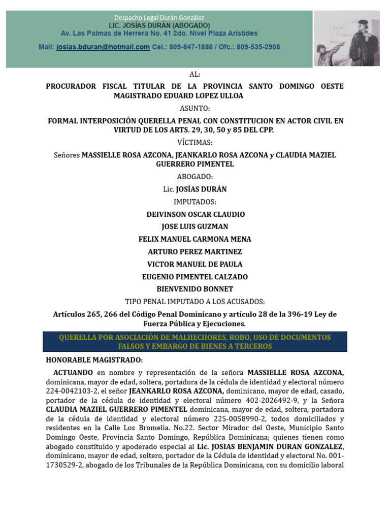 Querella Azcona | PDF | Queja | República Dominicana Querella Azcona | PDF | Queja | República Dominicana
