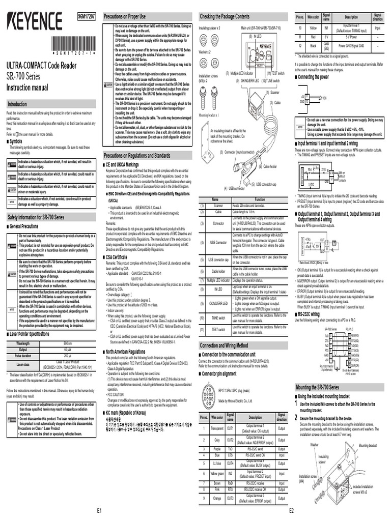 SR-700 Series: ULTRA-COMPACT Code Reader Instruction Manual | PDF | Usb ...