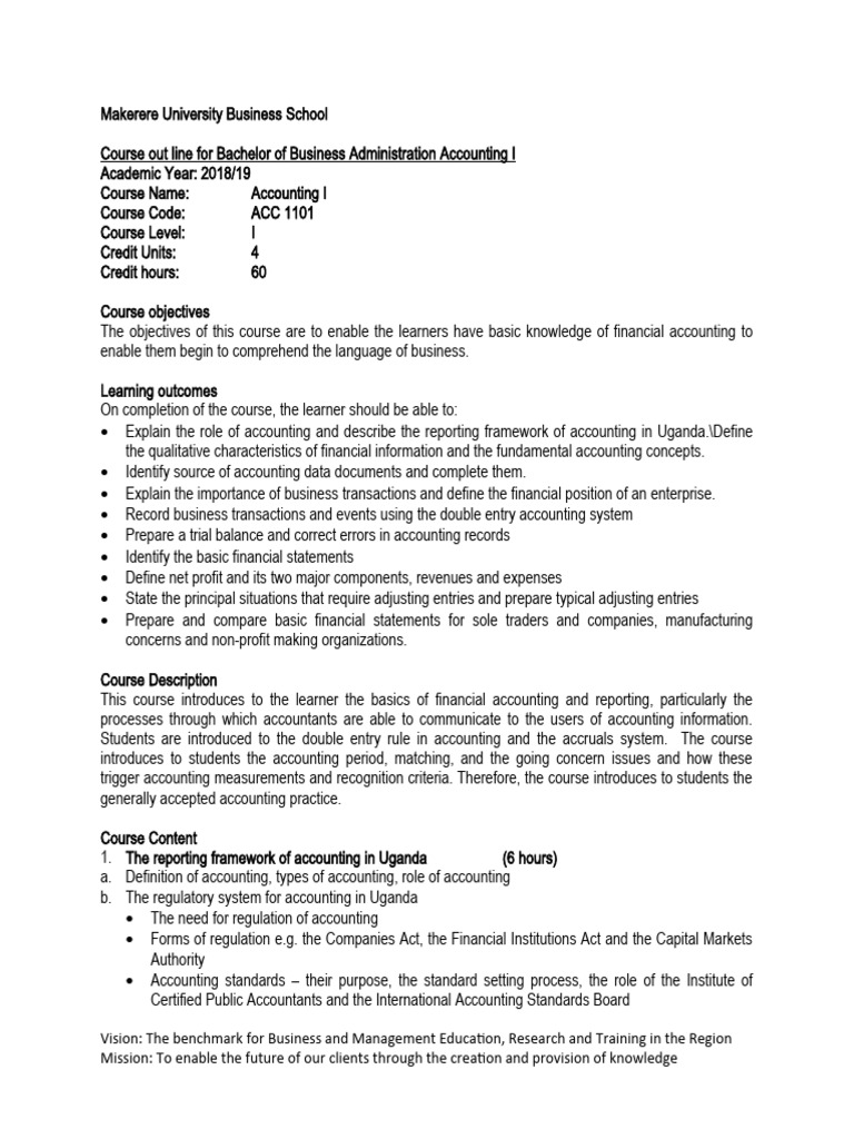 Accounting I Course Outline - Makerere University | PDF | Debits And ...