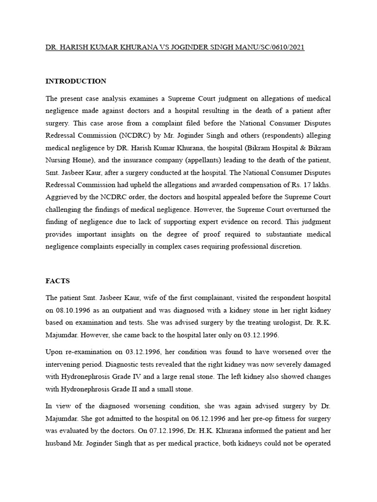Dr. Harish Kumar Khurana VS Joginder Singh | PDF | Cardiopulmonary ...