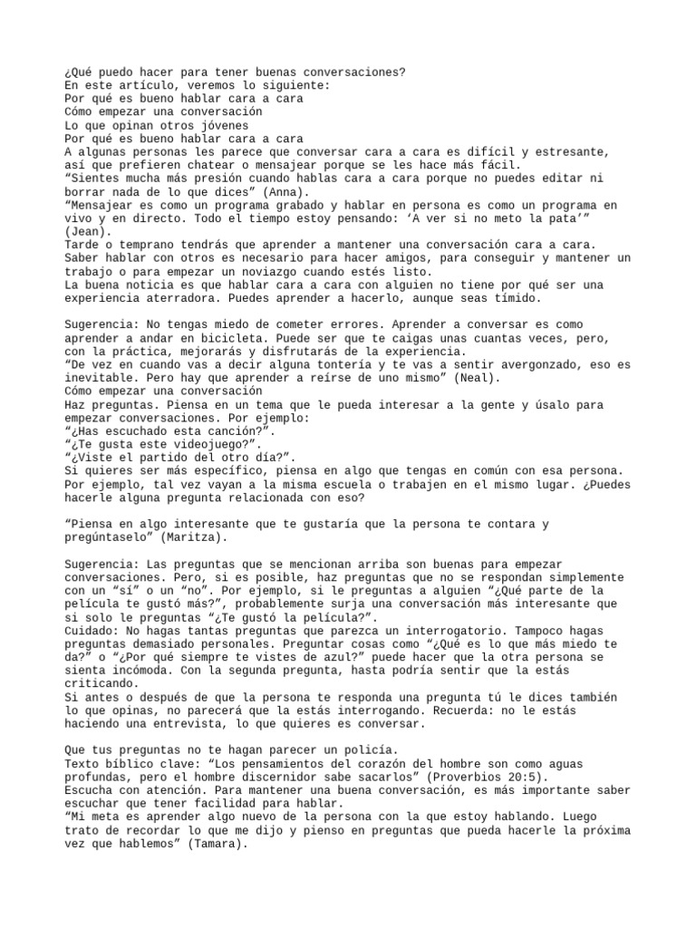 LOS JÓVENES PREGUNTAN Qué Puedo Hacer para Tener Buenas Conversaciones | PDF