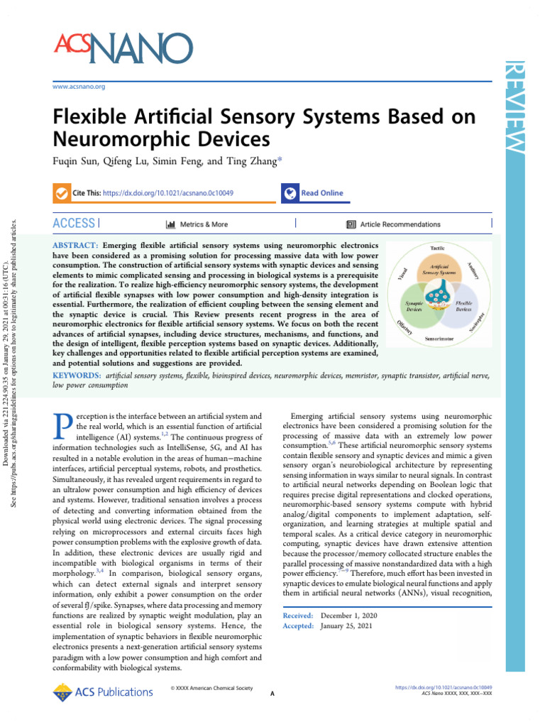 2021 - Flexible Artificial Sensory Systems Based On Neuromorphic Devices | Download Free PDF ...