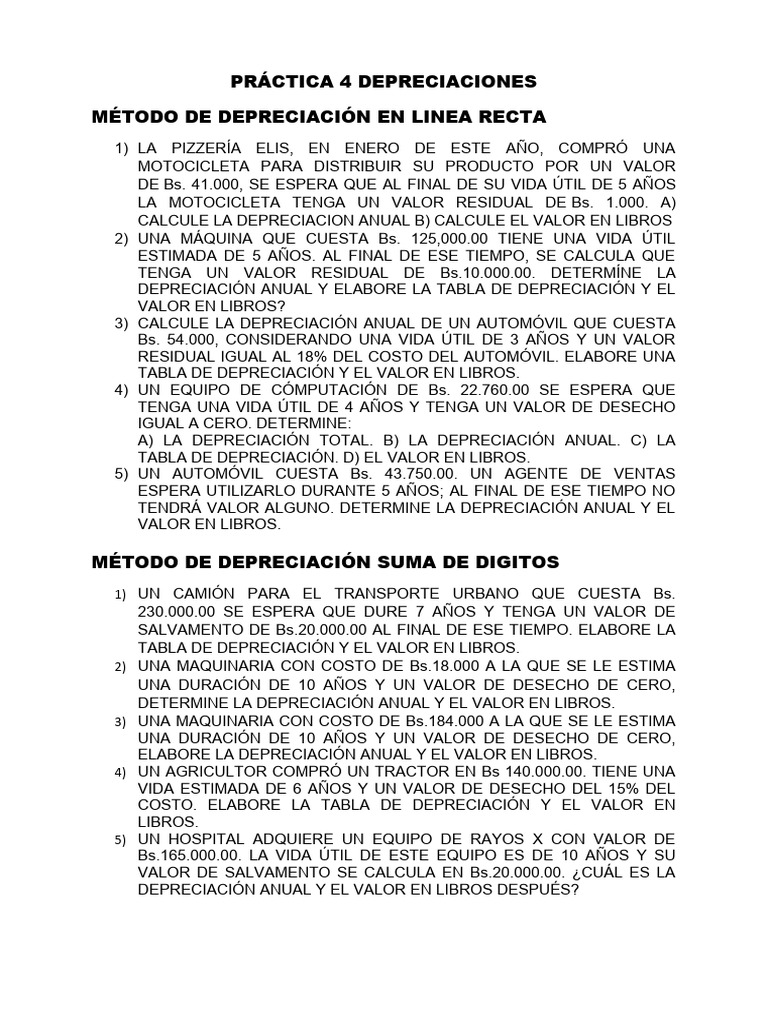 Práctica 4 Depreciaciones | PDF