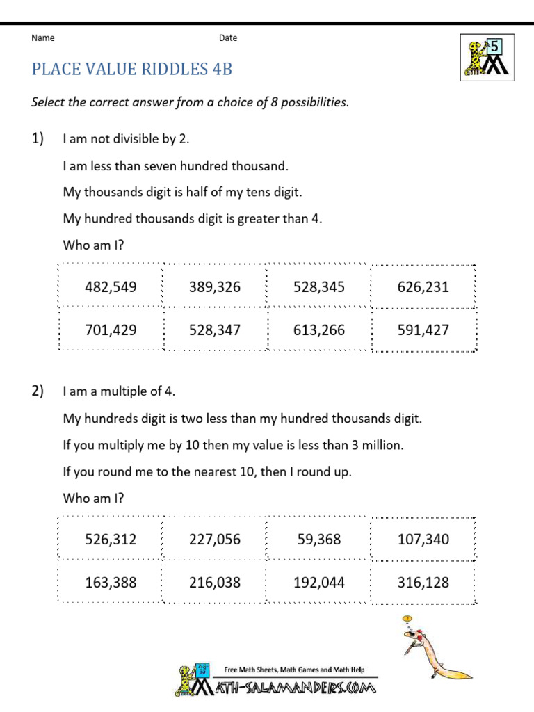 Grade 2 Place Value Riddles | PDF