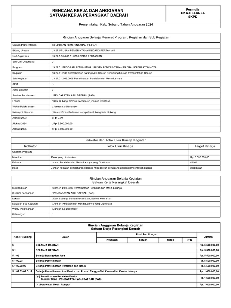 Sistem Informasi Pemerintahan Daerah - Cetak RKA Rincian Belanja 3.27.01.2.09.0006 Pemeliharaan ...