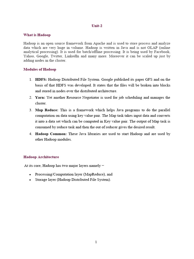 Unit-2 Hadoop HDFS Hadoopecosystem | Download Free PDF | Apache Hadoop | Map Reduce