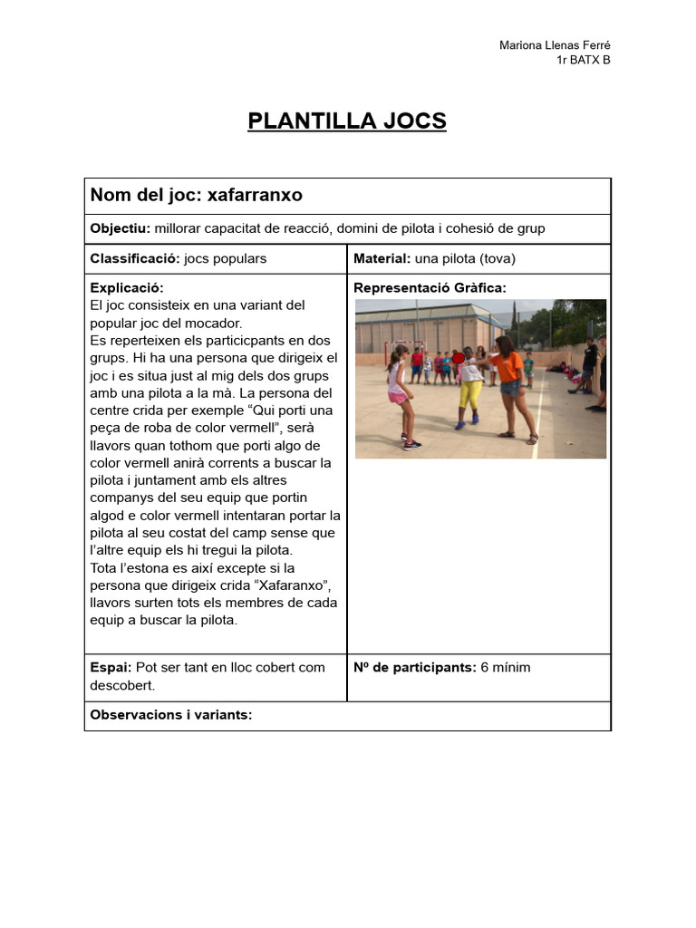 Plantilla Jocs | PDF