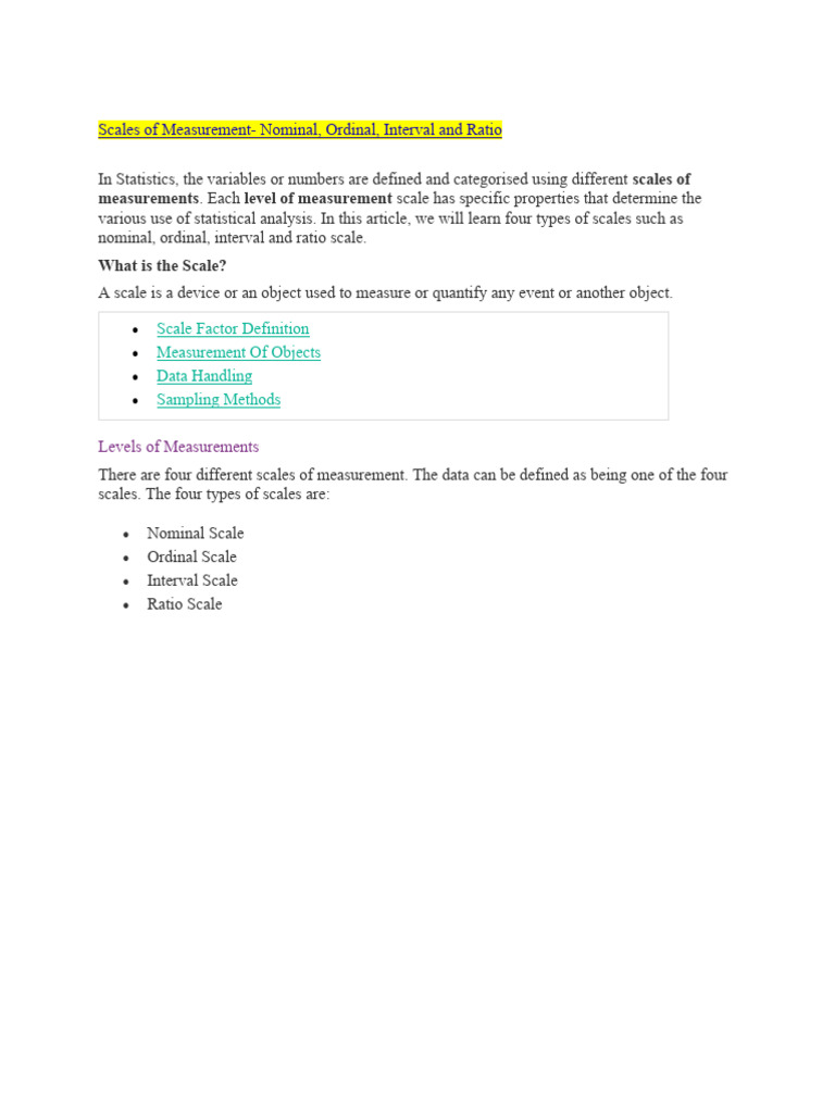Scales of Measurement Unit 4 | PDF | Level Of Measurement | Measurement