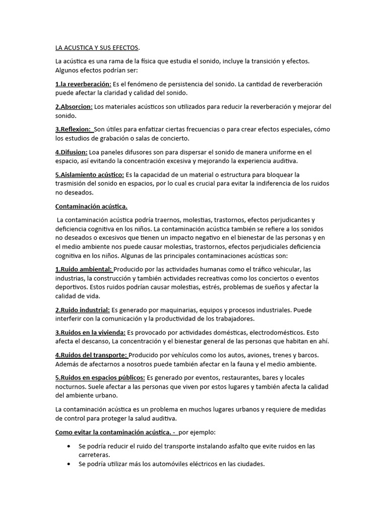 La Acustica y Sus Efectos | PDF | Sonido