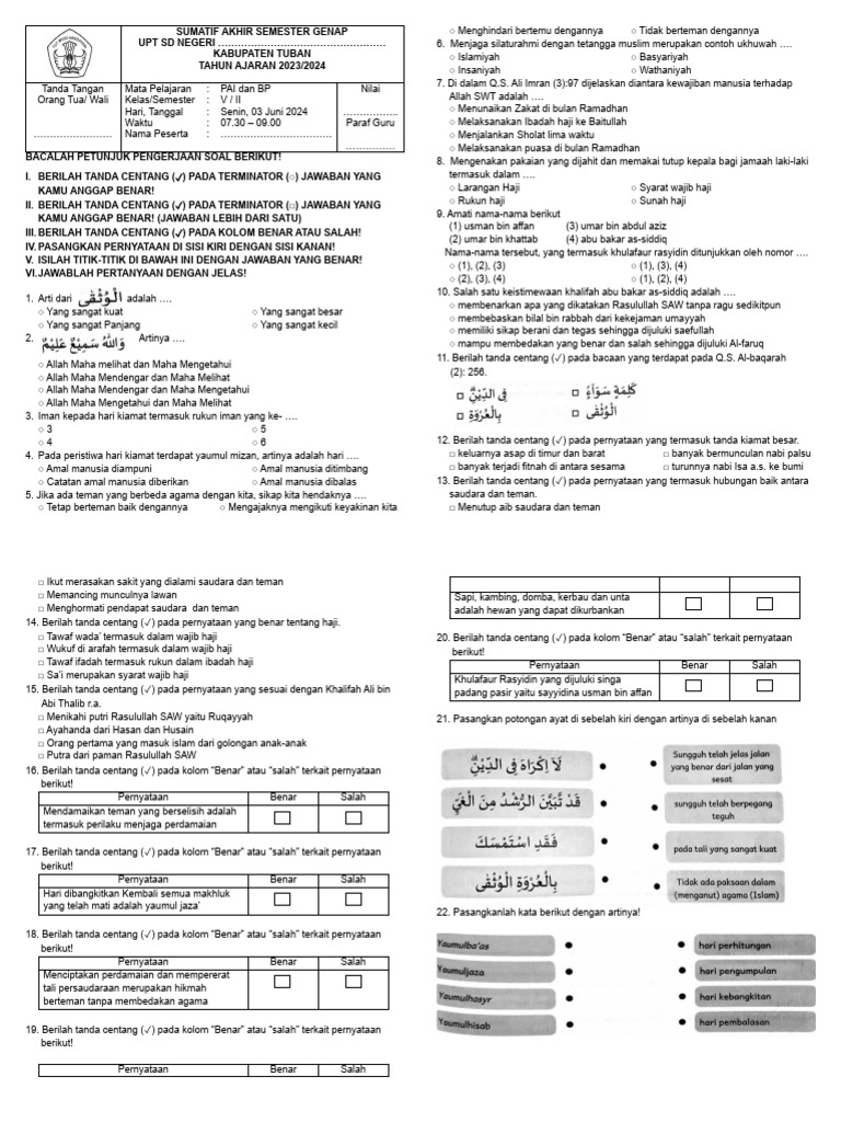 Soal Pai KLS 5 | PDF