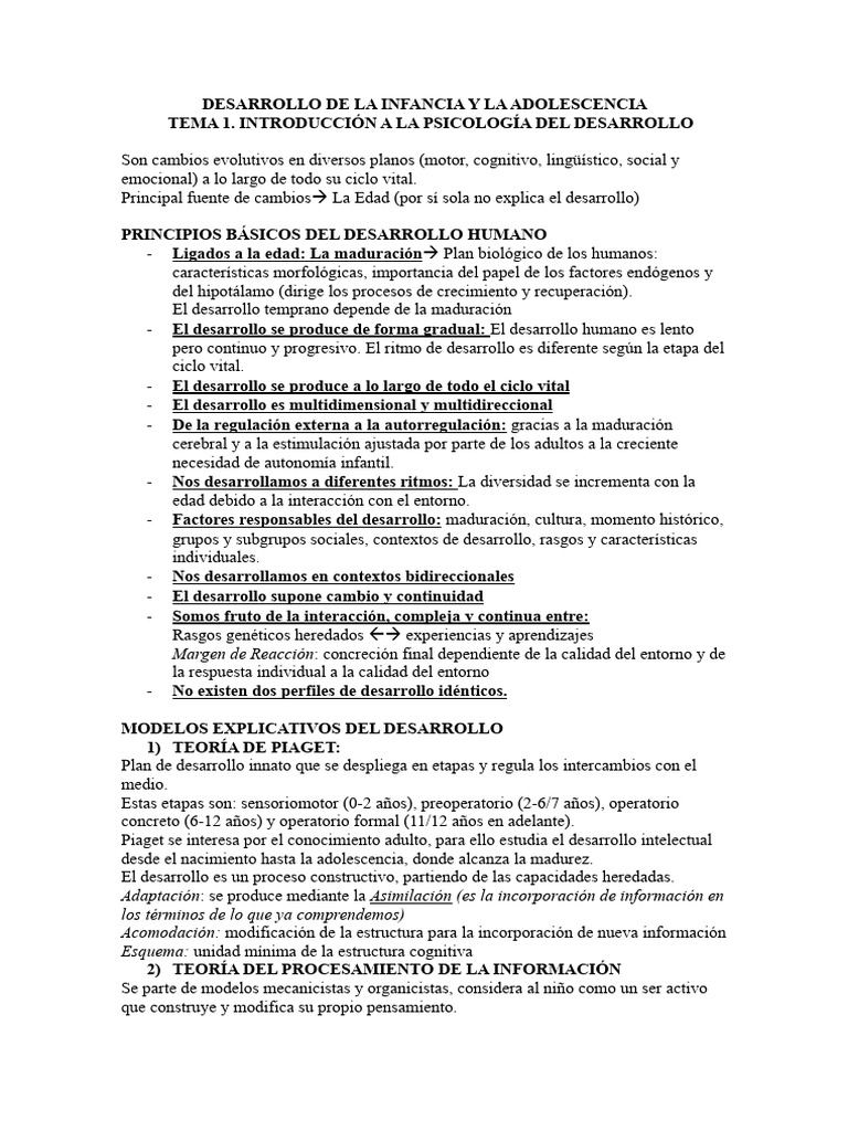 Tema 1 Desarrollo Infancia Y Adolescencia Pdf Psicología Del