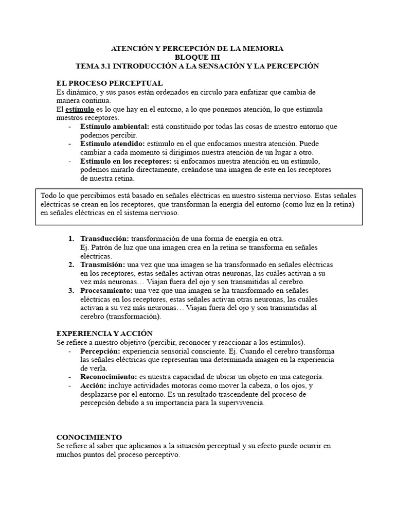Resumen Tema 3 APM | PDF | Percepción | Sentidos