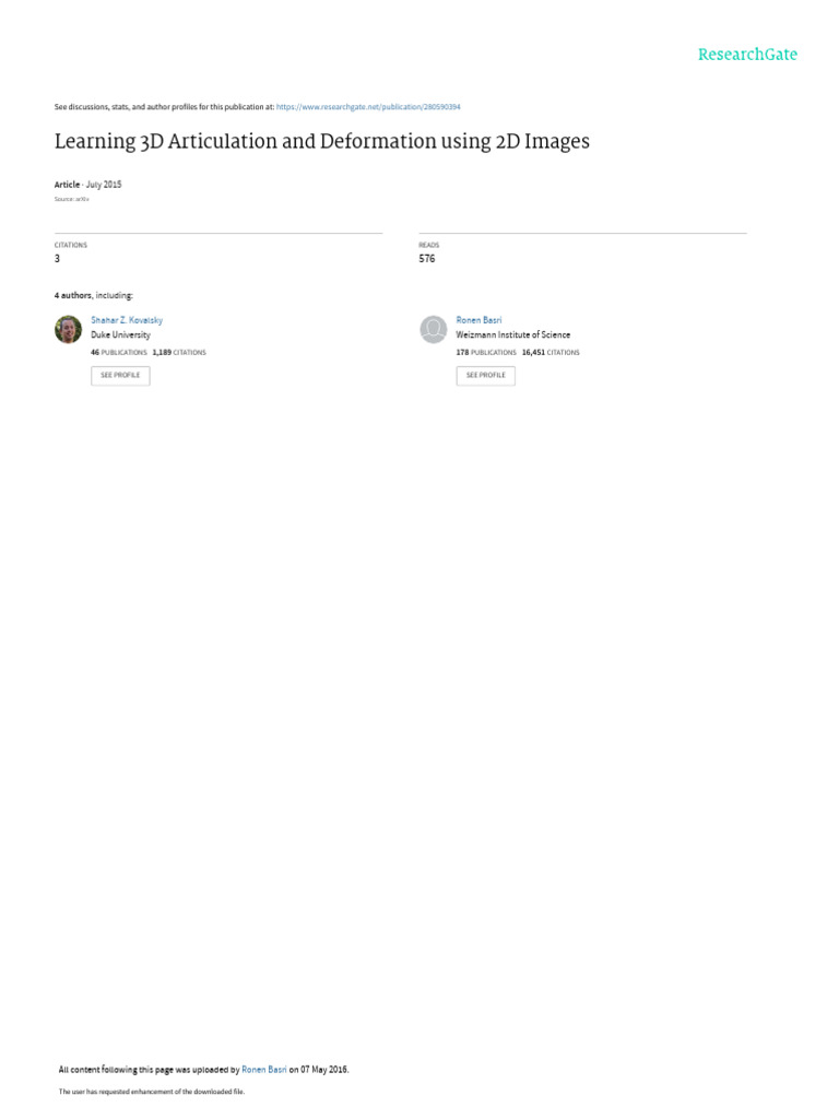 Learning 3D Articulation and Deformation Using 2D Images - Shahar Z ...