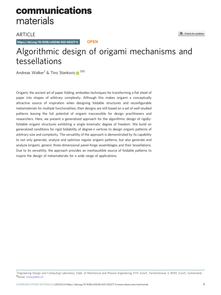 Algorithmic Design of Origami Mechanisms and Tessellations - Andreas ...