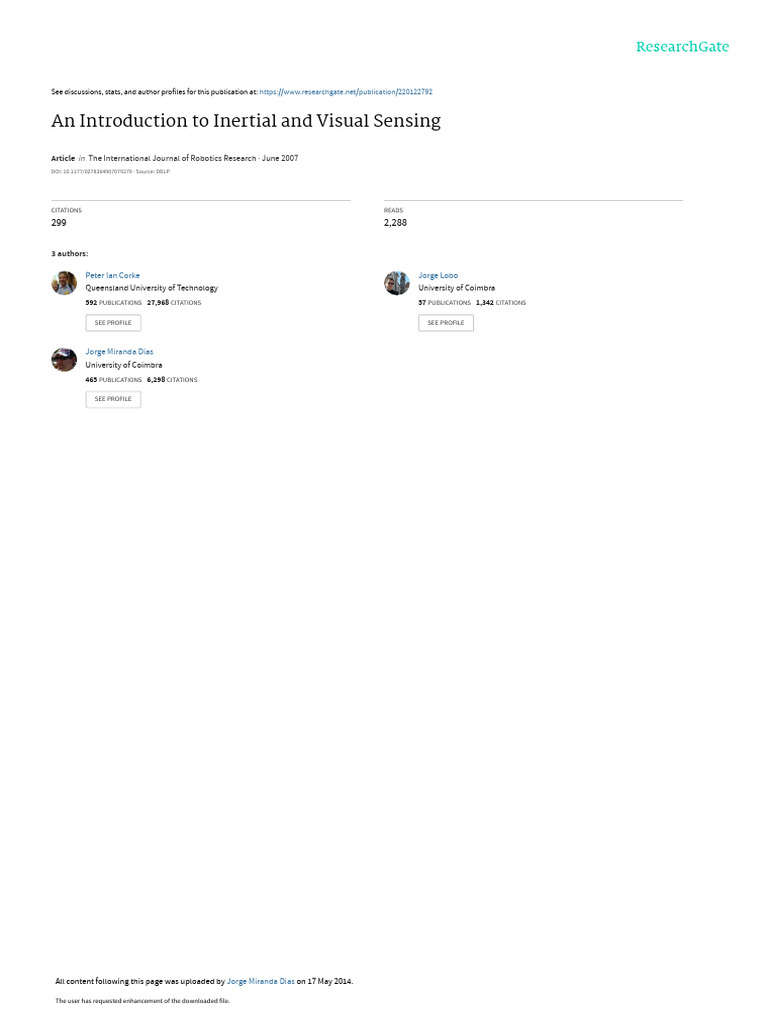 An Introduction To Inertial and Visual Sensing | PDF