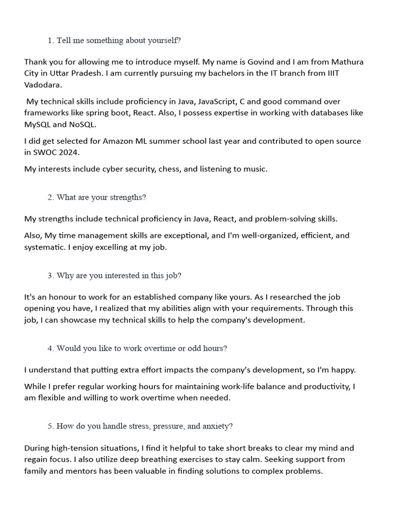 HR Interview | PDF | Behavior Modification | Cognition