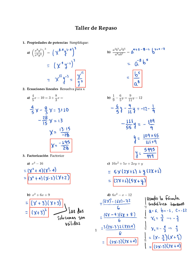 Solución Taller de Repaso Math 12 | PDF | Geometría Elemental | Conceptos matemáticos
